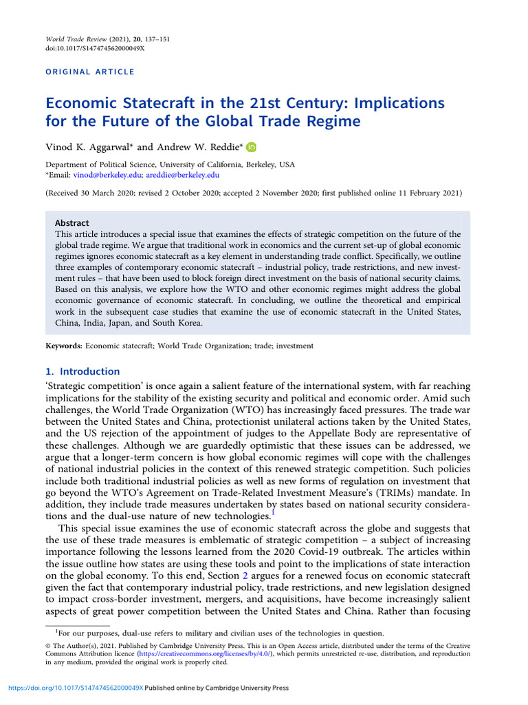 Economic Statecraft in The 21st Century Implications For The Future of ...