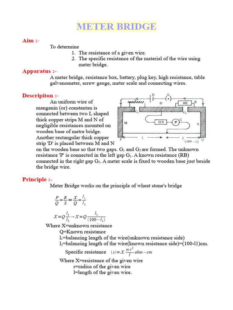 Exp - 16 Meterbridge | PDF | Electrical Resistance And Conductance ...