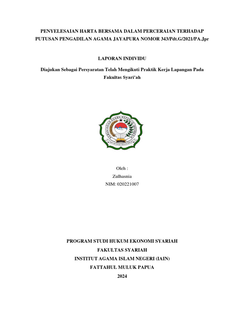 Laporan PKL (Zulhasnia Pa JPR) | PDF