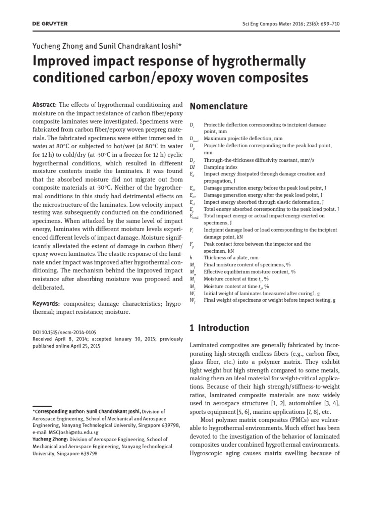 Hygrothermal Effects on Carbon/Epoxy Composites | PDF | Composite ...