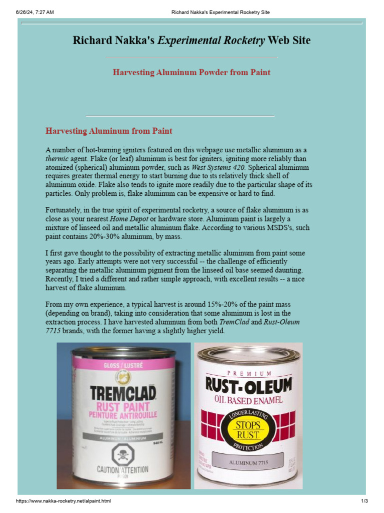 HarvestingAlumuniumRichard Nakka's Experimental Rocketry Site | PDF ...