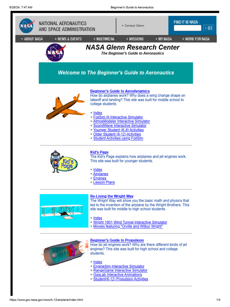 NASA Aeronautics Beginner's Guide | PDF | Aerodynamics | Aerospace