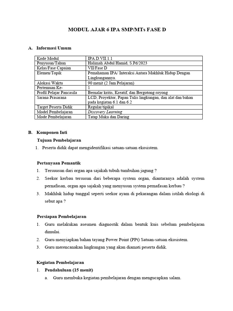 Modul Ajar Interaksi Mah | PDF