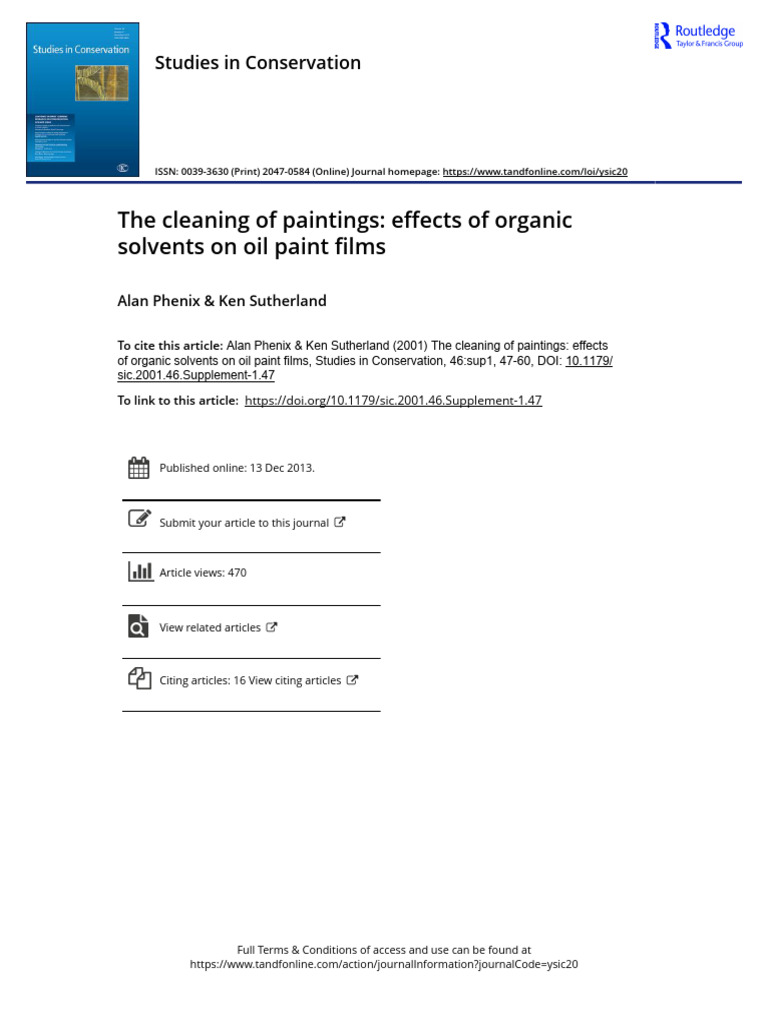 The Cleaning of Paintings Effects of Organic Solvents On Oil Paint ...