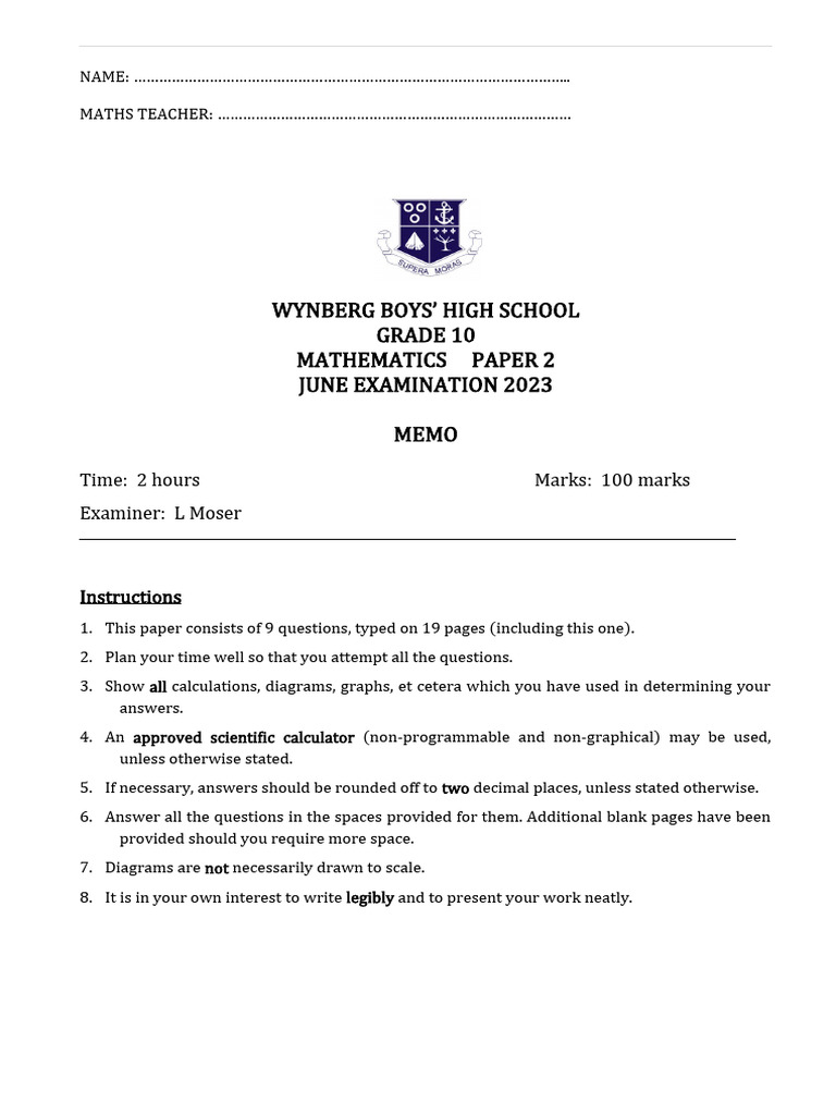 GR 10 Maths Exam P2 June 2023. MEMO V4 | PDF | Classical Geometry | Euclid