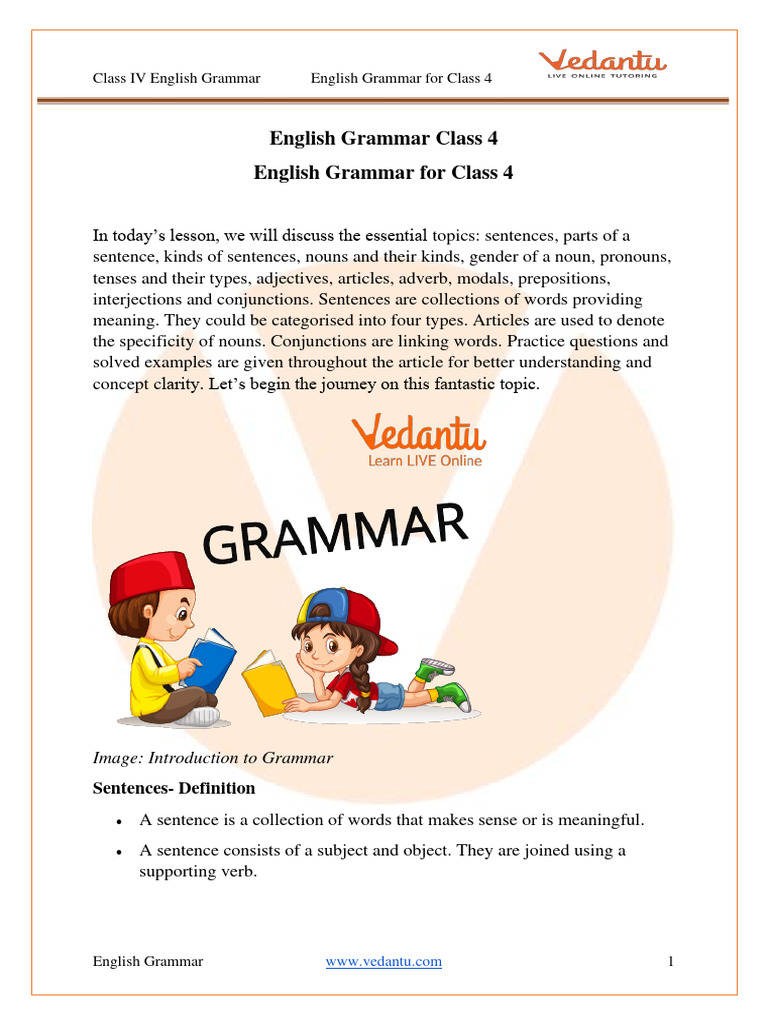Class 4 English Grammar Essentials | PDF | English Grammar ...