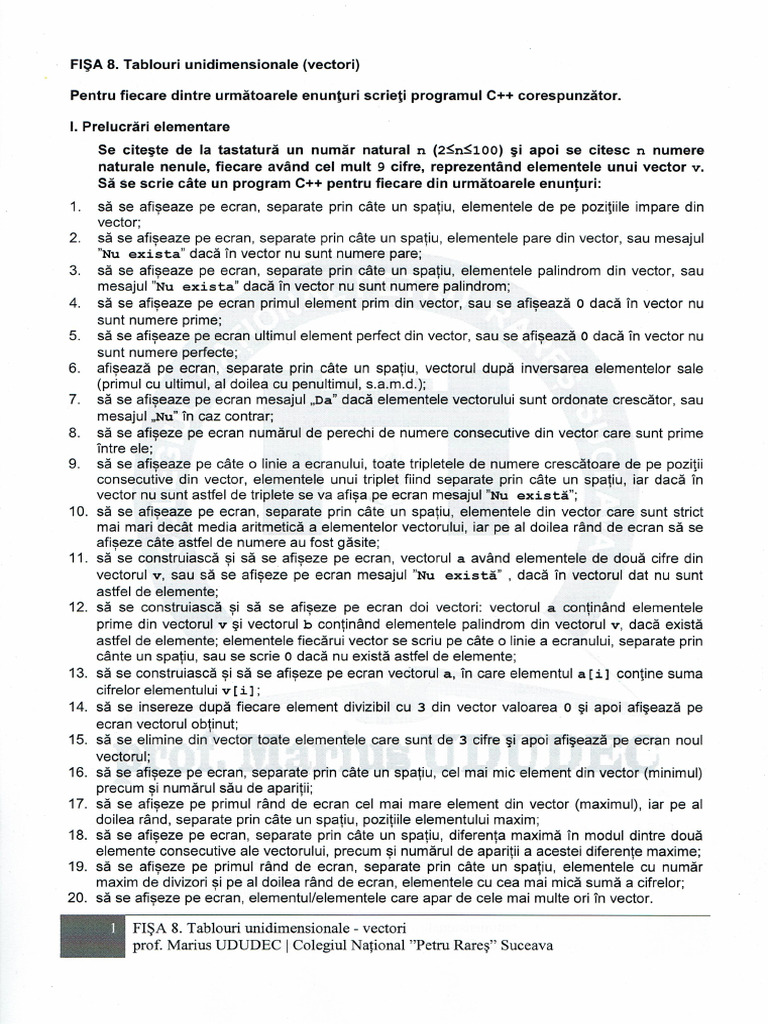 Tablouri Unidimensionale Vectori | PDF