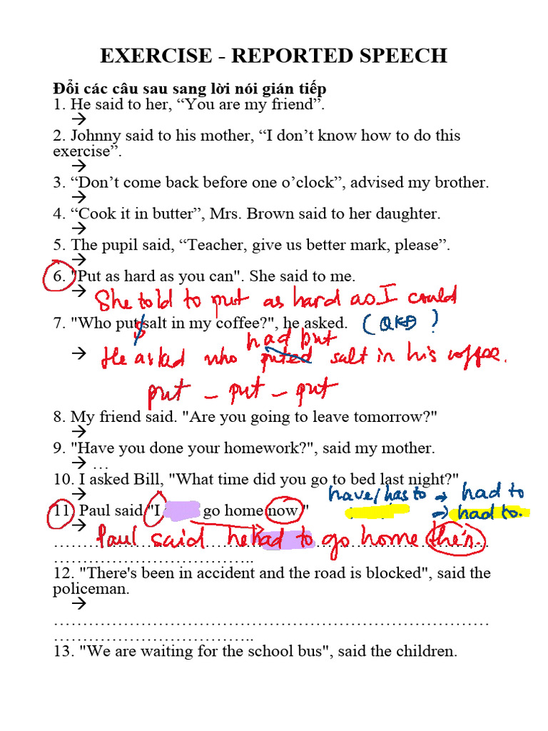 Reported Speech Exercise Guide | PDF | Home & Garden