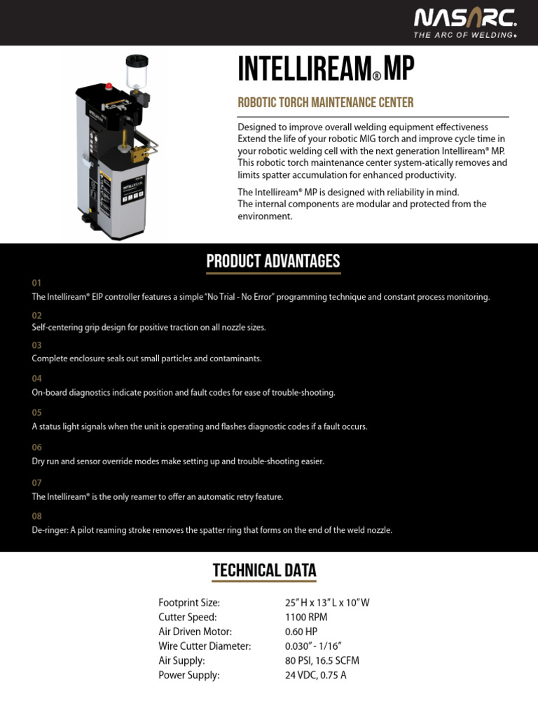 Nasarc Technologies Intelliream MP Data Sheet | PDF | Manufactured ...