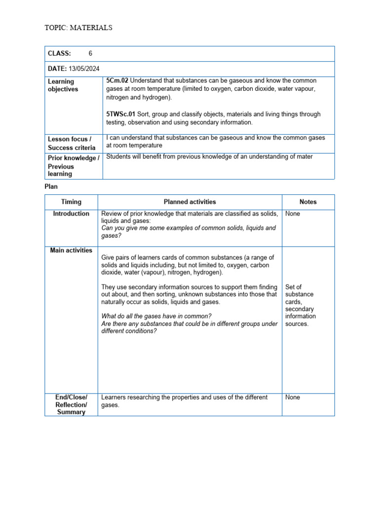 Lesson Notes For Standard 6 Science | PDF | Solubility | Water