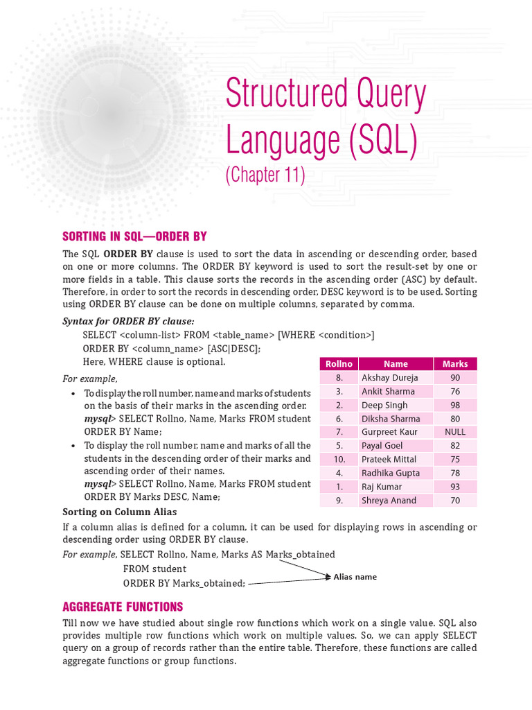 Structured Query Language (SQL) : (Chapter 11) | PDF | Parameter (Computer Programming) | Data Type