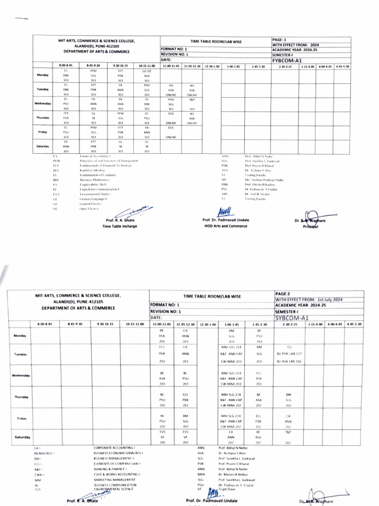 Bcom New Timetable 2024-25 | PDF