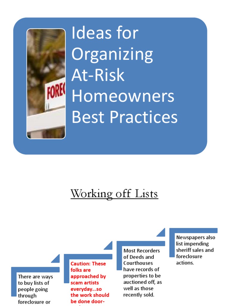 Ideas For Organizing At-Risk Homeowners | PDF | Foreclosure | Loans