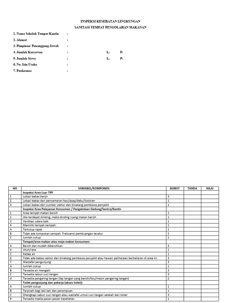 Inspeksi Sanitasi Kantin Sekolah | PDF