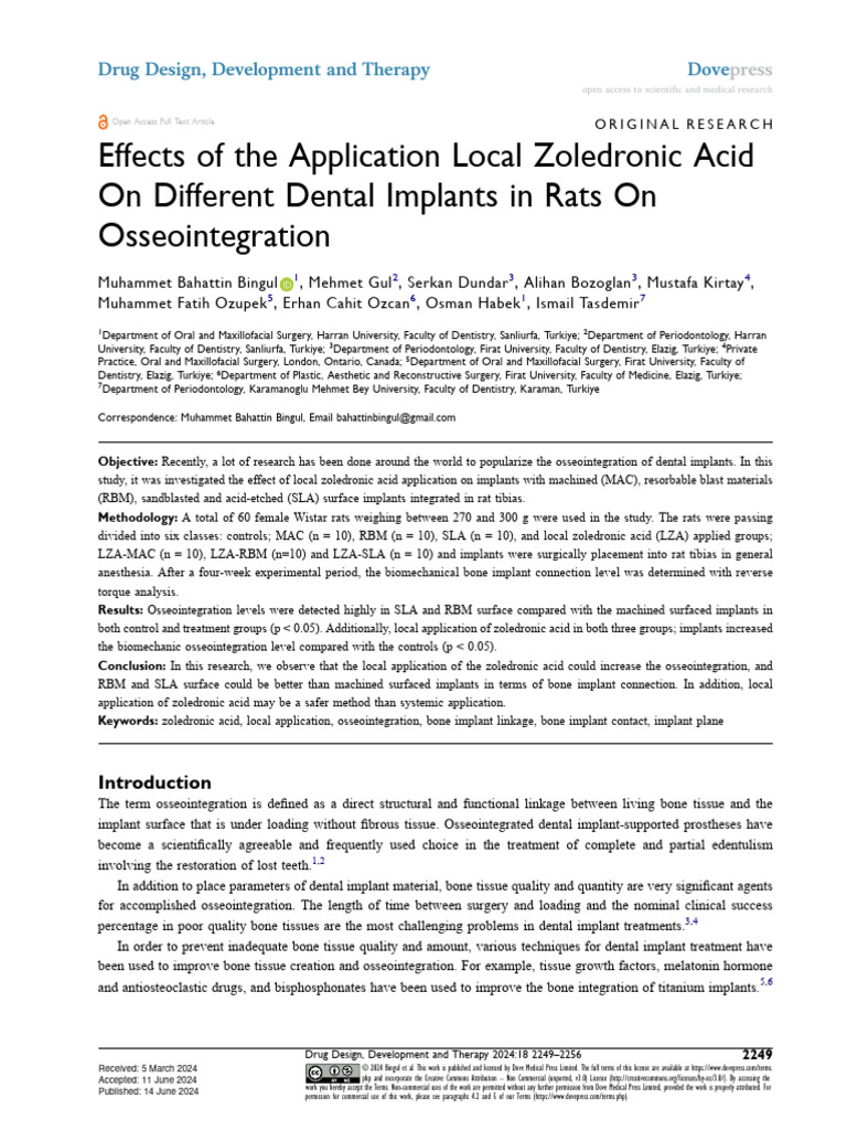 Effects of The Application Local Zoledronic Acid O | PDF | Dental Implant