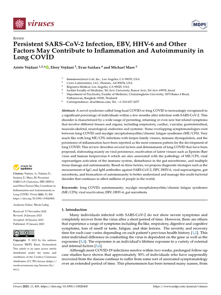 Viruses 15 00400 | PDF | Virus | Chronic Fatigue Syndrome