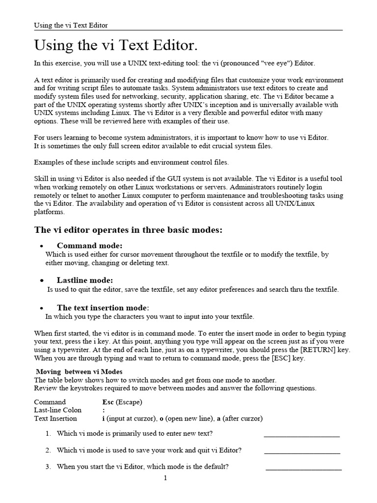 Using The VI Text Editor | PDF | Computer File | Cursor (User Interface)