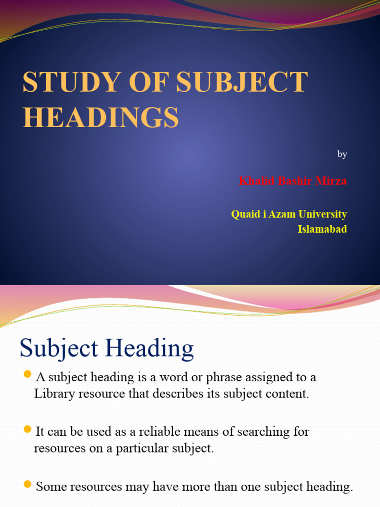 Unit 6.2 Study of Subject Headings | PDF | Index Term | Libraries