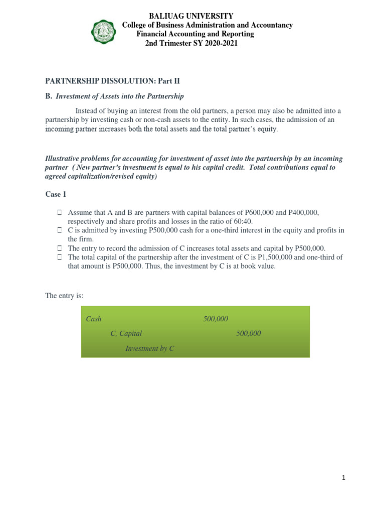 PARTNERSHIP DISSOLUTION Part 2 | PDF | Book Value | Equity (Finance)