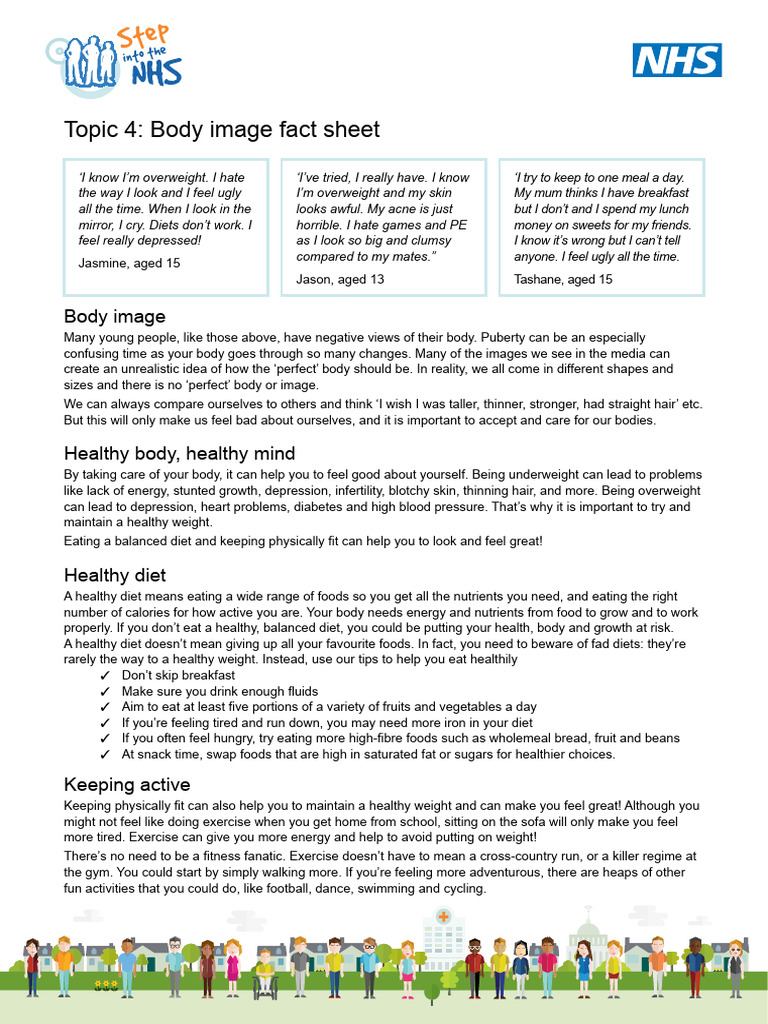 Topic 4 - Body Image Fact Sheets | PDF | Healthy Diet | Dieting