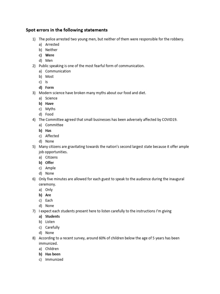 50 Mcqs of Subject Verb Agreement | PDF