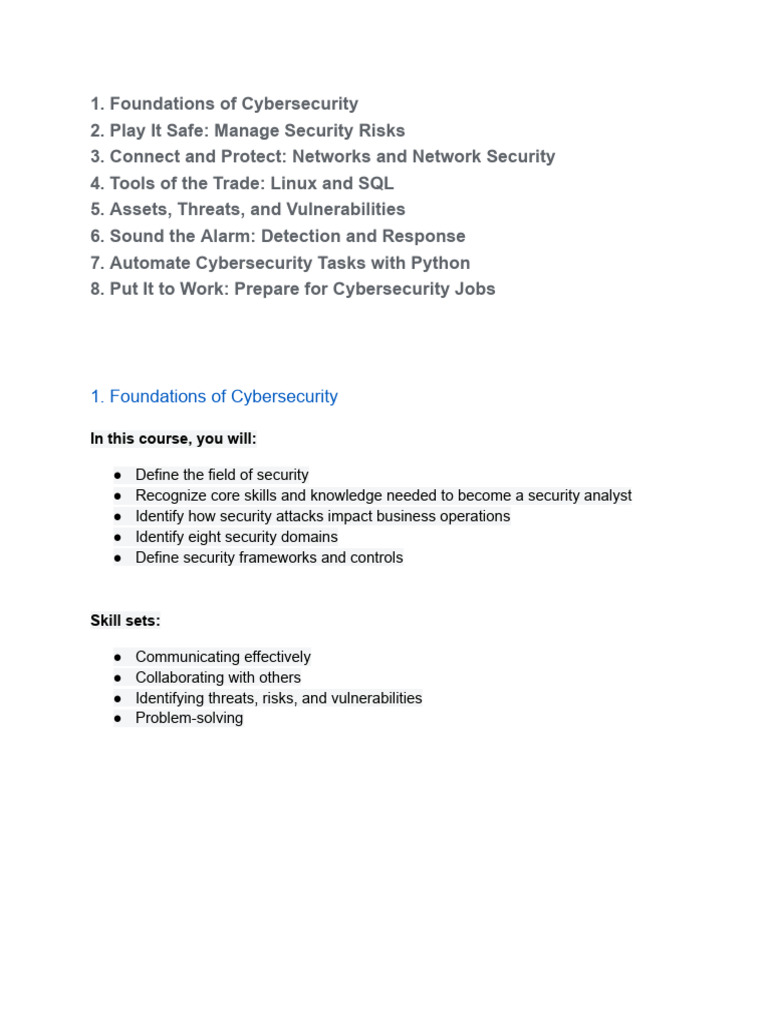 Google Cybersecurity Certificate Roadmap | PDF | Security | Computer Security