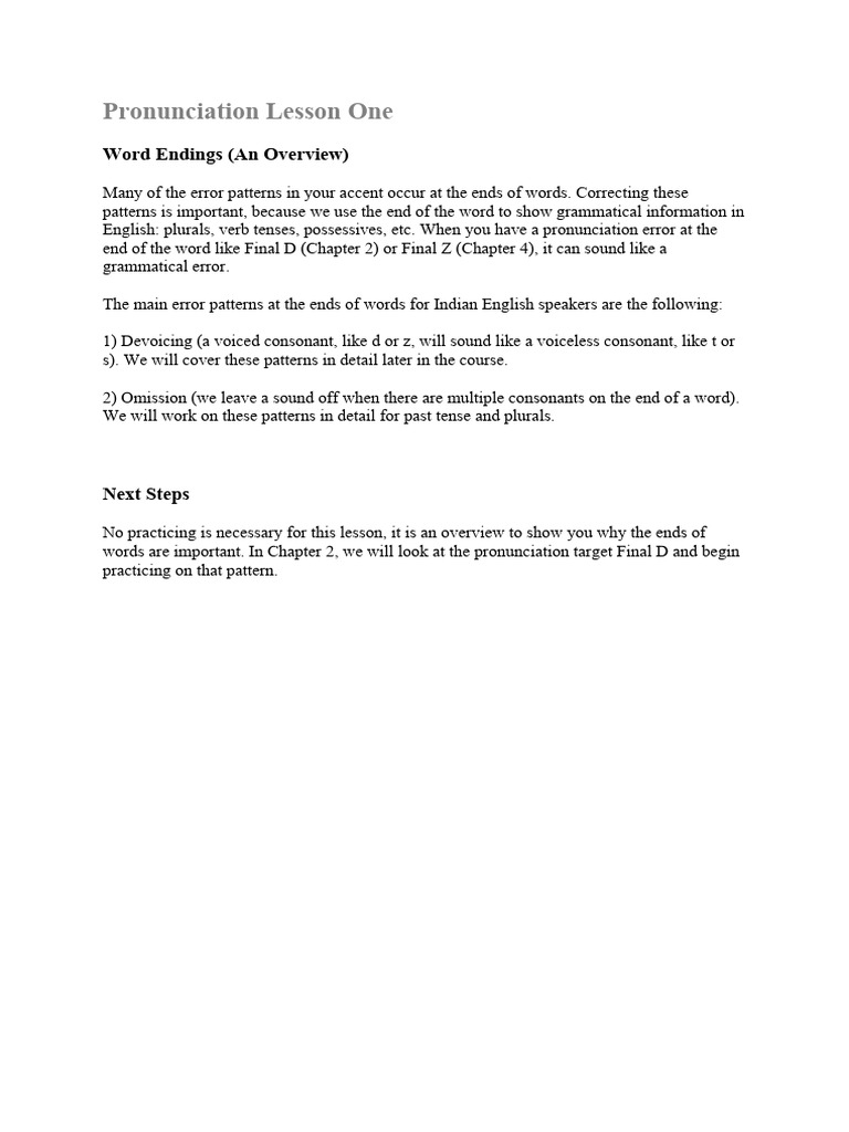 1 Lesson 1 Word Endings (Pronunciation) | PDF