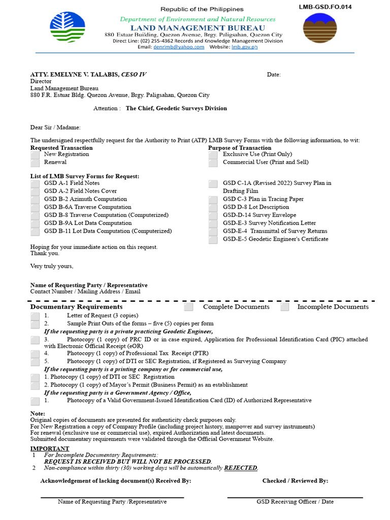 LMB-GSD.F.O.014 - ATP Request | PDF | Identity Document | Authentication