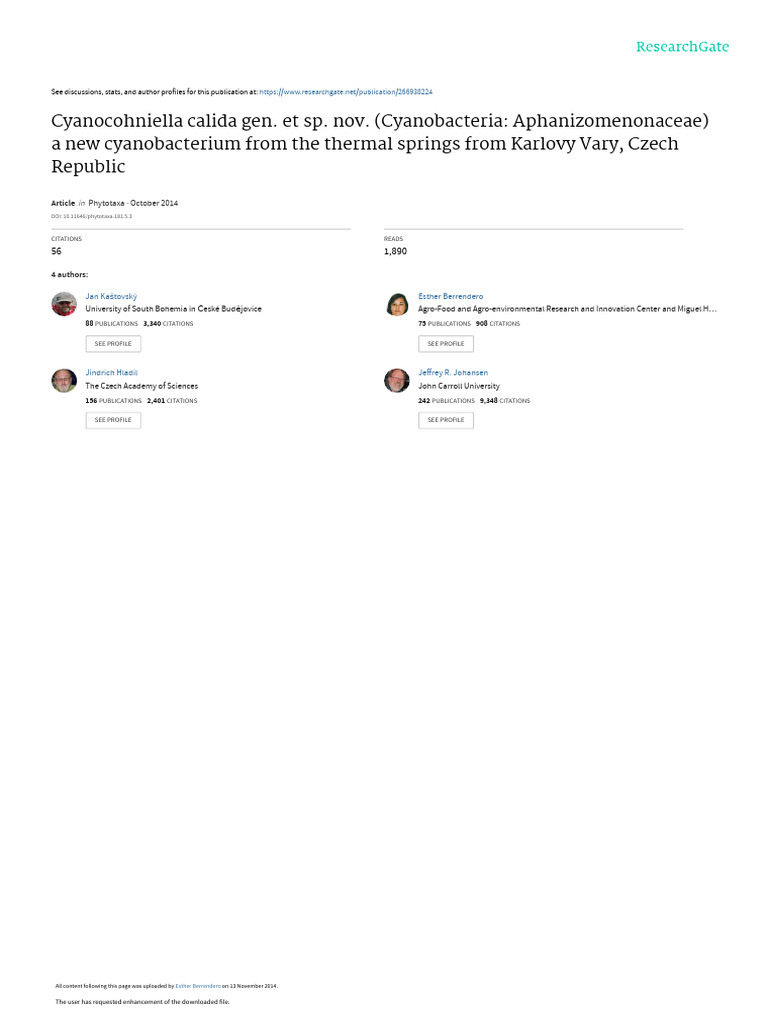 Cyanocohniella Calida Gen. Et Sp. Nov. (Cyanobacteria ...