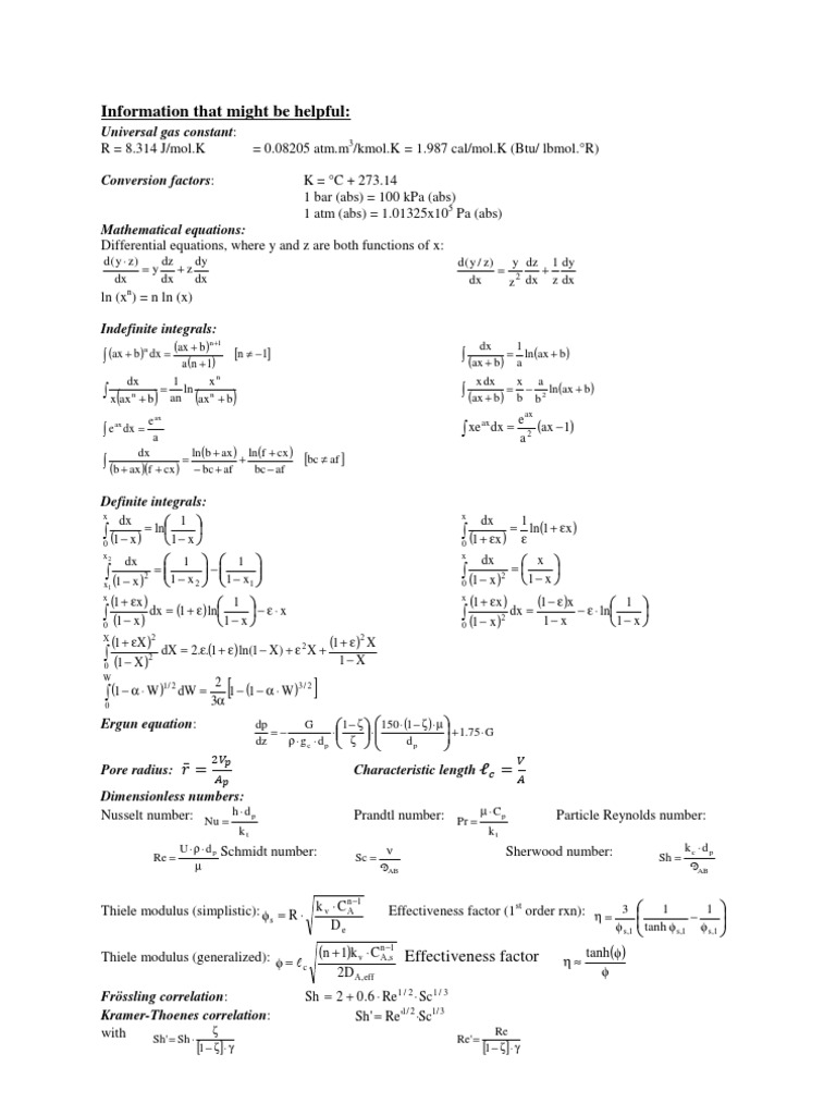 Formula Sheet | PDF | Science & Mathematics | Technology & Engineering