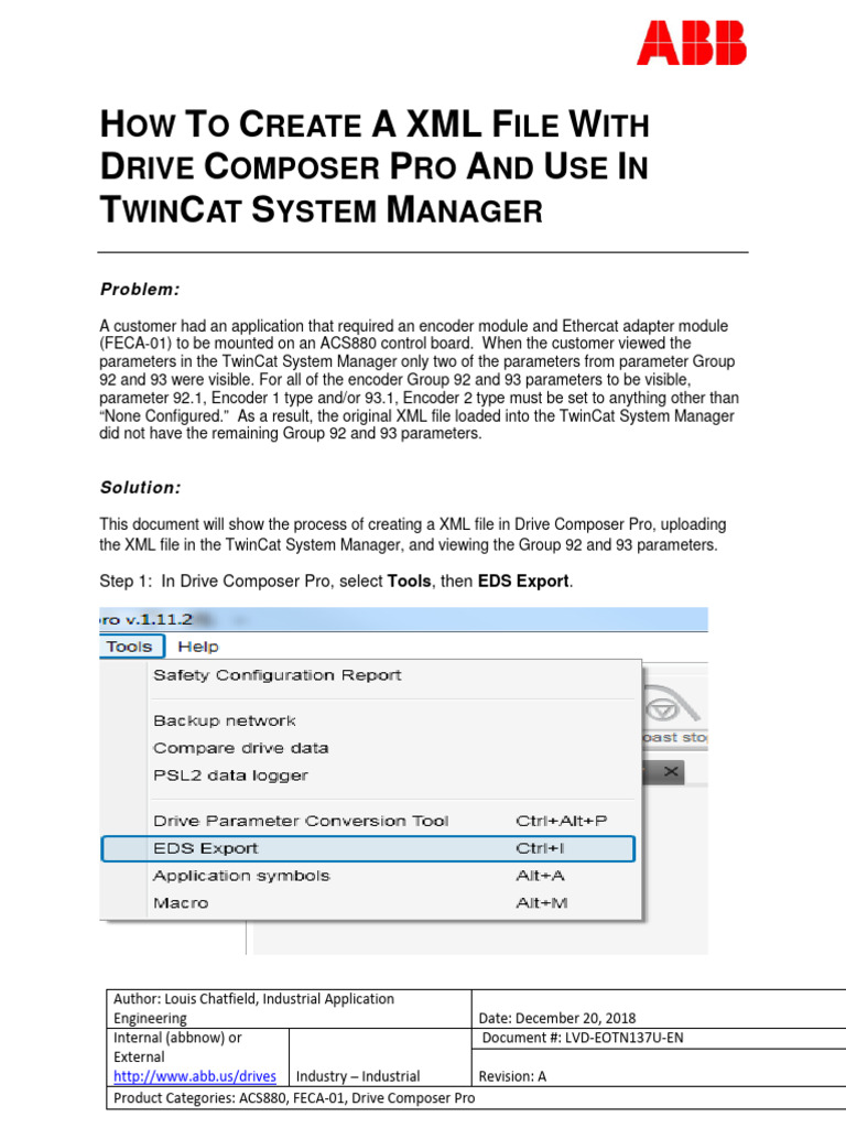 ABB How To Create A XML File With Drive Composer Pro & Use in TwinCat | PDF | Xml | System Software