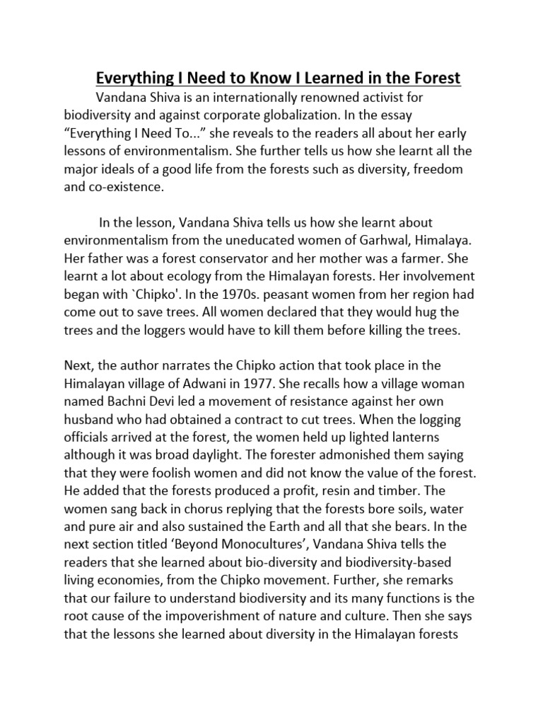 Lesson Everything I Need To Know I Learned in The Forest | PDF | Biodiversity | Nature