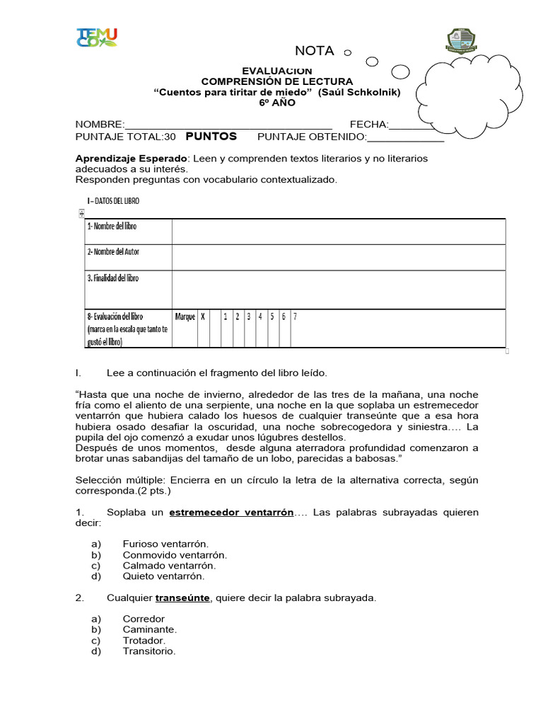 EVALUACION Cuentos Para-Tiritar de Miedo | PDF