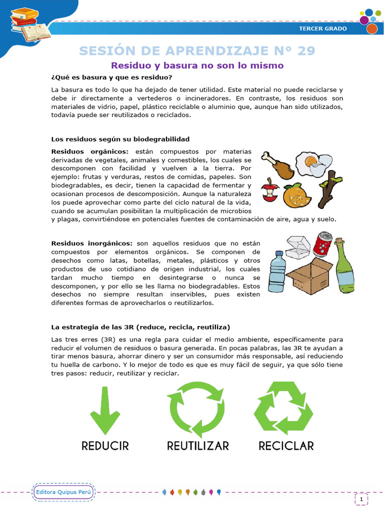 Anexo de Sesiones de Aprendizaje - Semana 4 - UD IV - Editora Quipus Perú | PDF | Residuos ...