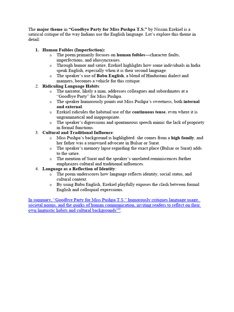 The Major Theme of Miss Pushpa | PDF