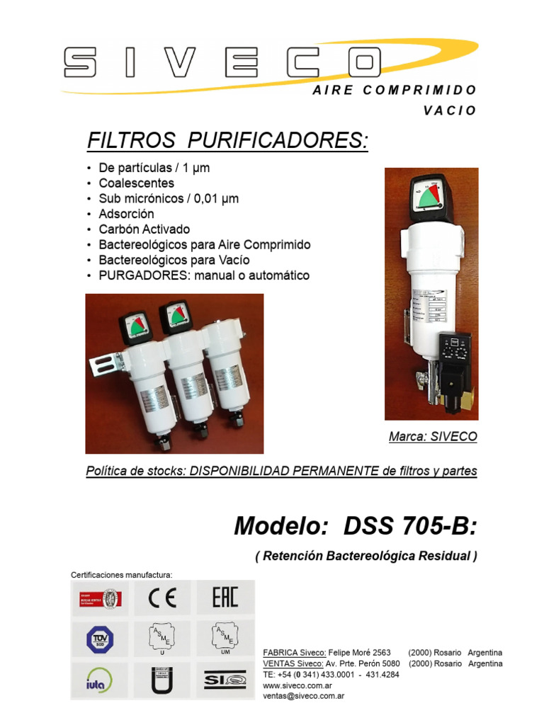 Data Sheet - Manual Filtros SIVECO - Modelo DSS 705-B | PDF | Filtración