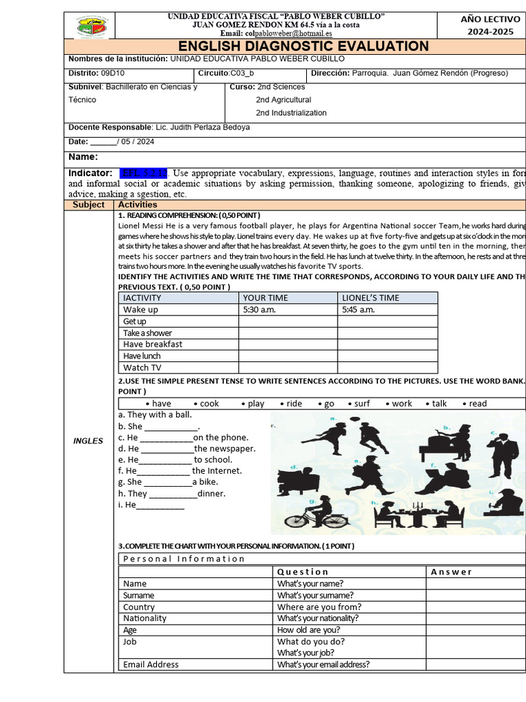 DIAGNOSTIC EVALUATION 2023 - 2024 2ND AND 3RD BACH | Download Free PDF | Linguistics | Grammar