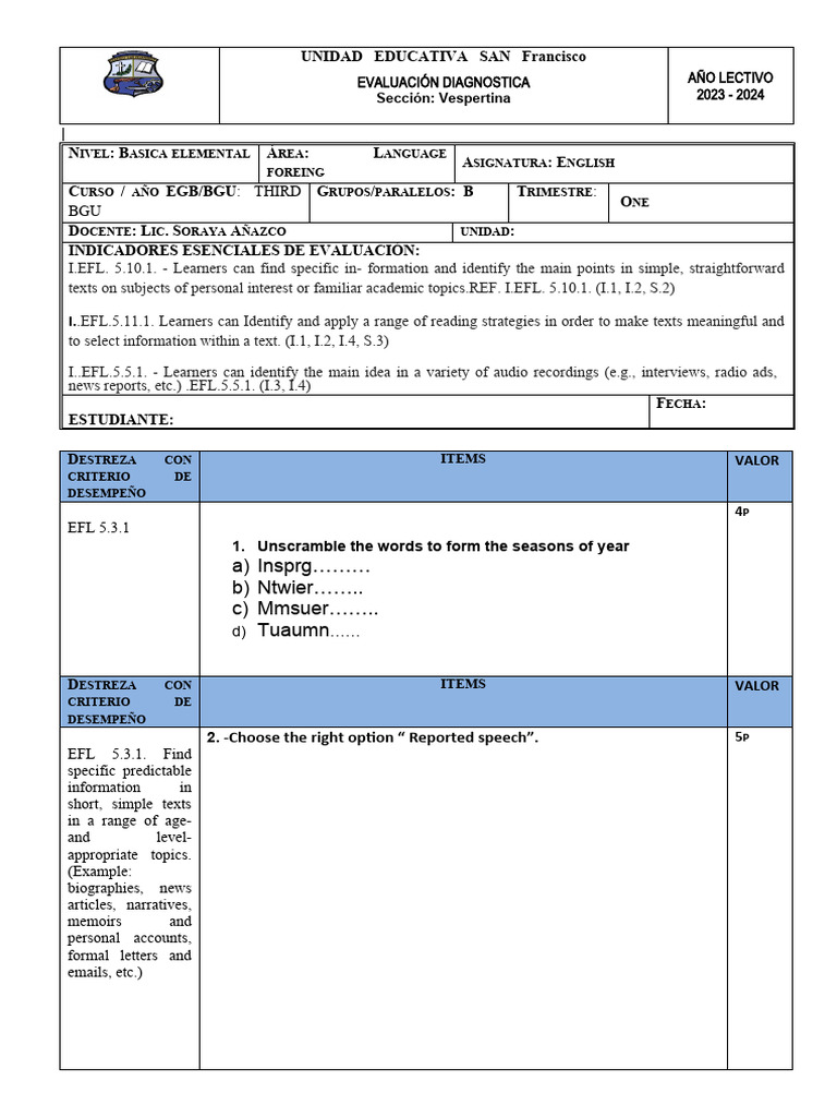 Diagnostica Third 2023 - 2024 | PDF | Learning | Cognitive Science