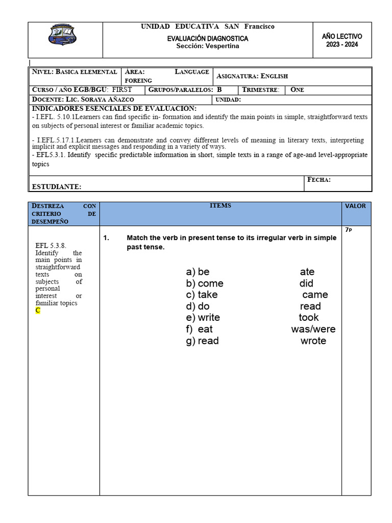 Diagnostica First 2023 - 2024 | PDF | Languages | Foreign Language Studies