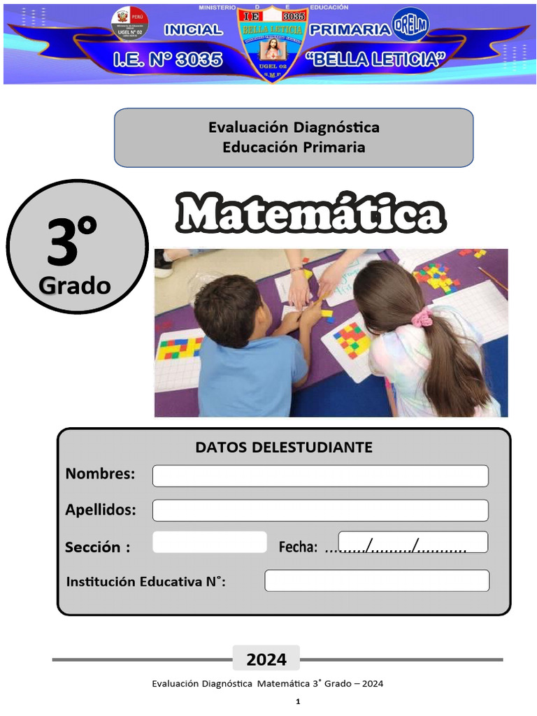 Evaluación Matemática 3er Grado 2024 | PDF | Cocina, comidas y vino ...