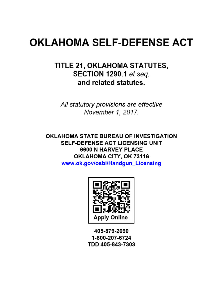 Oklahoma Self-Defense Act Guide | PDF | Credit Card | Firearms