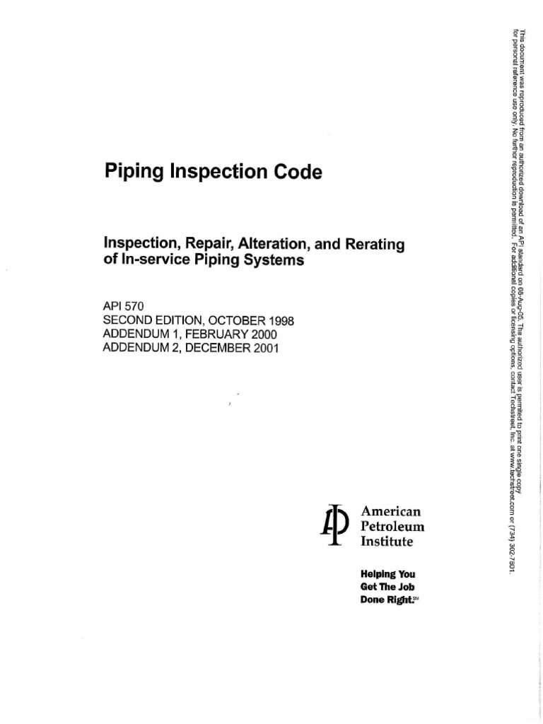 API 570 Piping Inspection Code 2005 | PDF