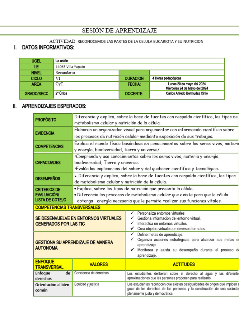 B2º SES-ACT 2-CYT U3 20.05.2024 Hasta 24 | PDF | Biología Celular) | Metabolismo