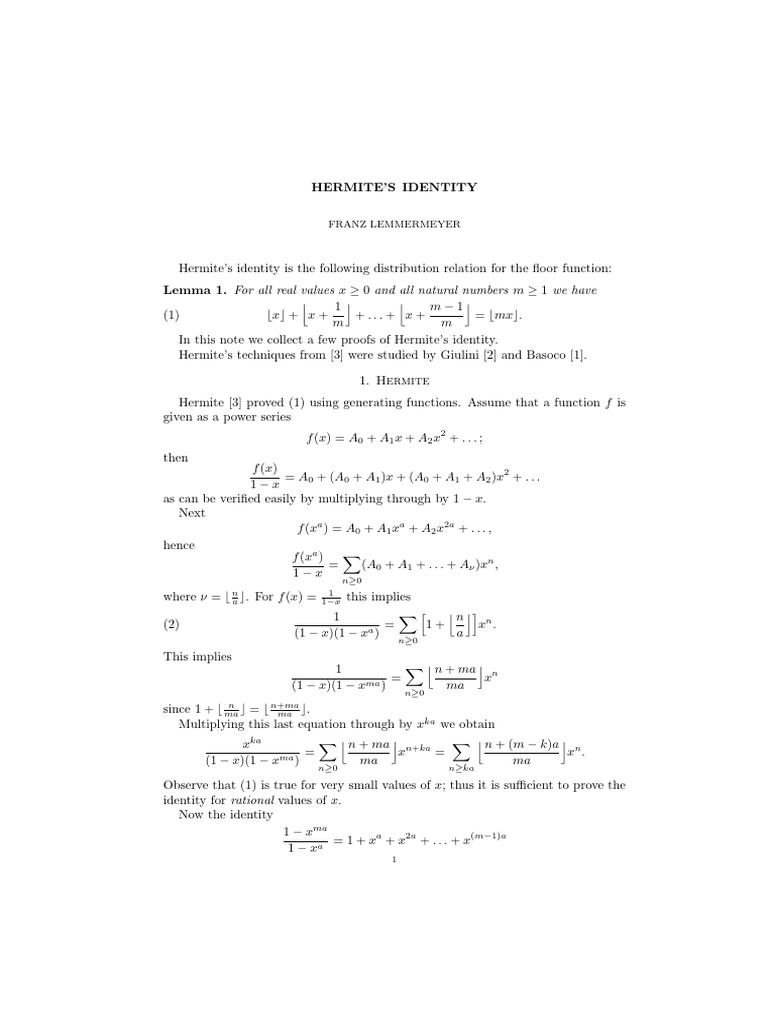 Id Hermite | PDF | Mathematical Concepts | Algebra