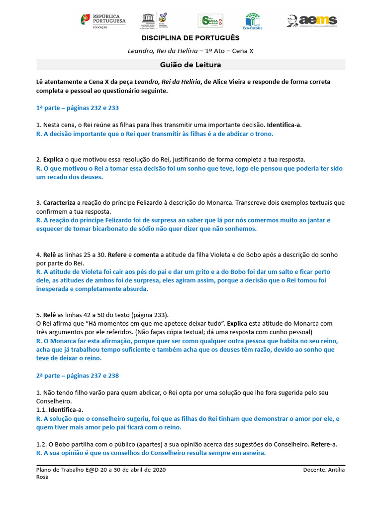 Ficha Leitura Cena X Leandro Rei Helíria | PDF | Amor