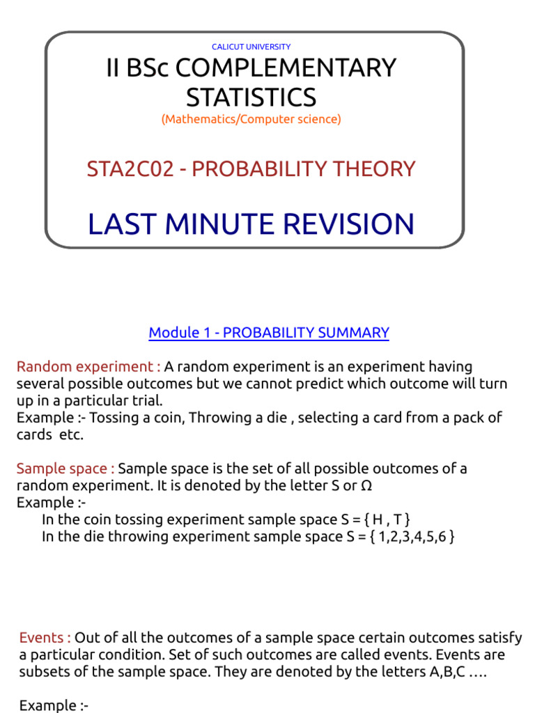 II Sem - Last Minute Revision | PDF | Probability Distribution | Mathematics