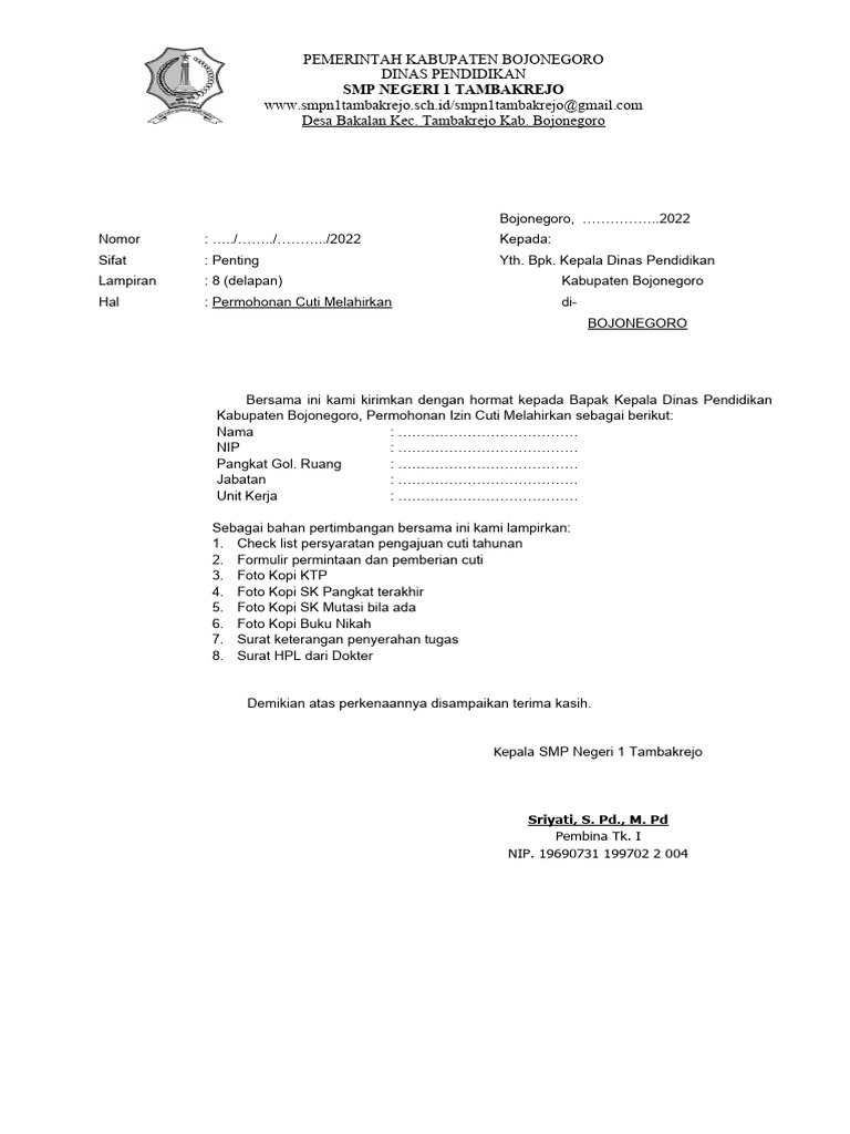 FORM CUTI MELAHIRKAN | PDF