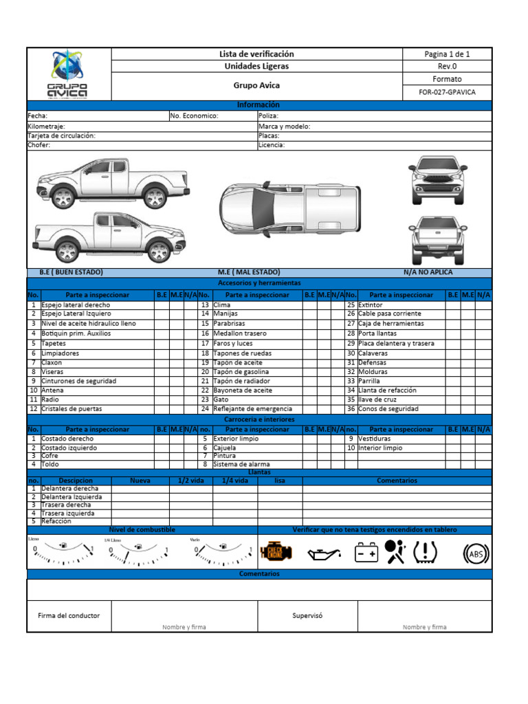 Check List Vehicular | PDF | Carros deportivos | Industria automotriz