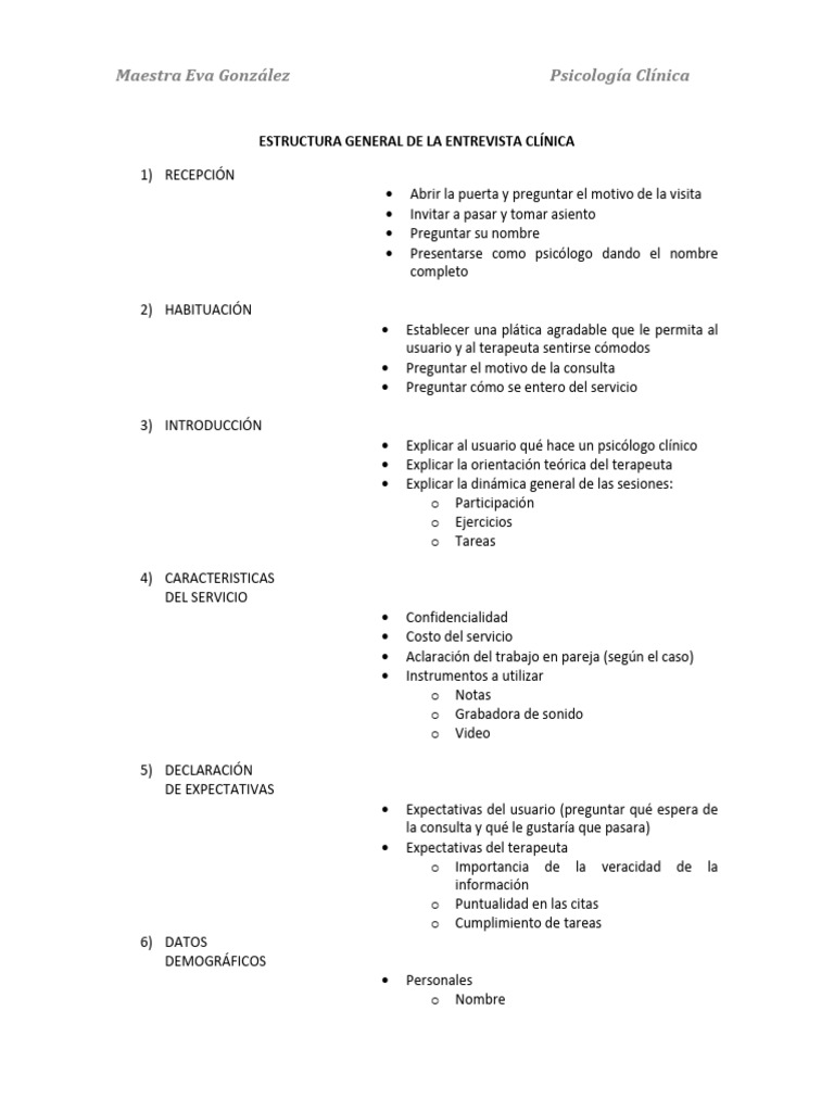 Estructura General de La Entrevista Clínica | PDF | Sicología ...