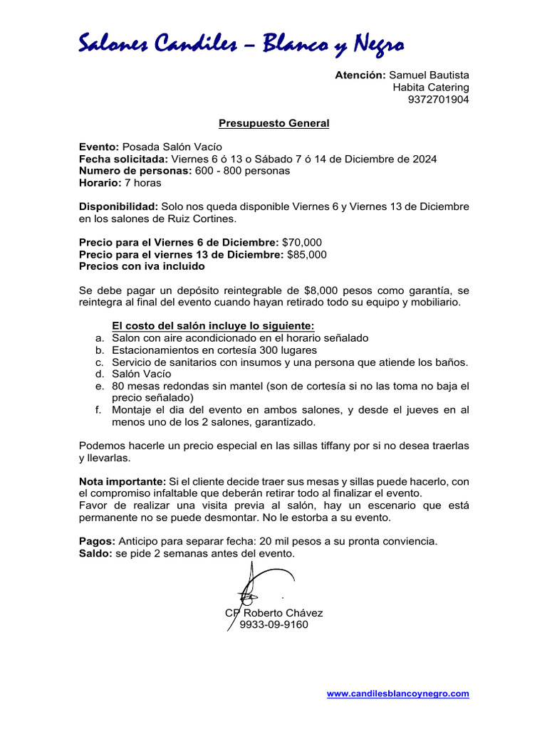 Modelo de Cotizacion de Salon de Eventos | PDF